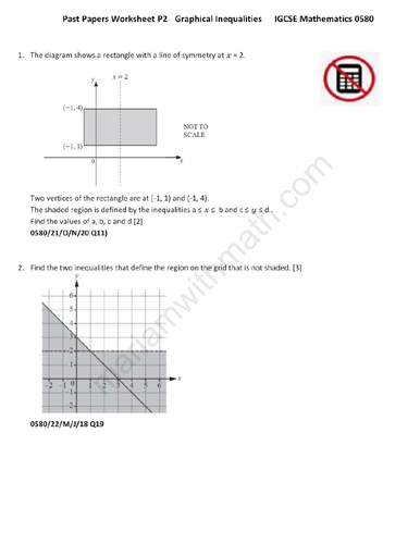 Graphical Inequalities Igcse Mathematics 0580 Past Papers Worksheet Teaching Resources