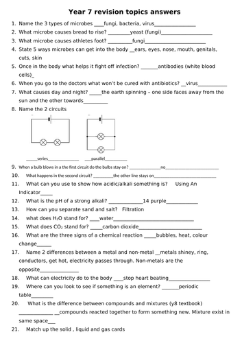 Year 7 revision with answers | Teaching Resources