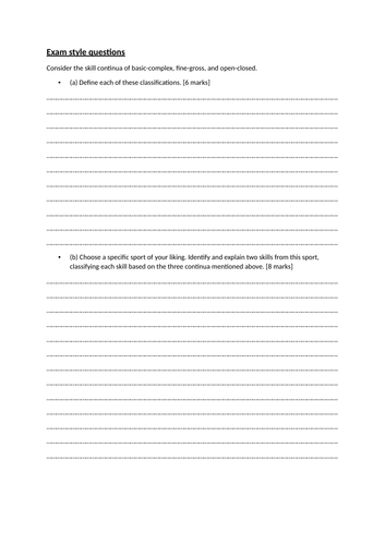 Skill classification continua exam style questions IGCSE PE Physical ...