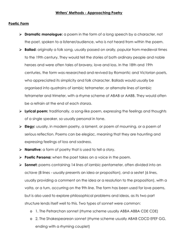 Poetic Methods/Devices - Terminology | Teaching Resources