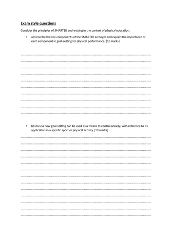 Target setting SMARTER exam style questions IGCSE PE Physical Education ...