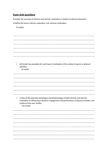 Motivation Exam Style Questions Igcse Pe Physical Education Teaching