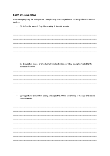 Anxiety Igcse Pe Physical Education Exam Style Questions Teaching Resources