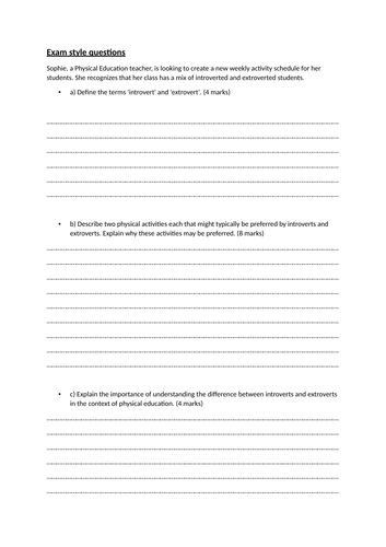 Personality Types Igcse Pe Physical Education Exam Style Questions Teaching Resources