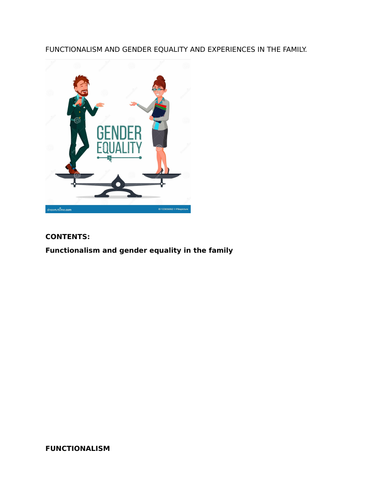 Functionalism and gender Equality in the family | Teaching Resources
