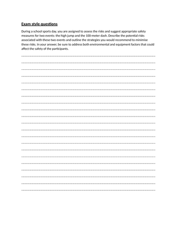 Risk assessments real/perceived IGCSE PE Physical Education exam style ...