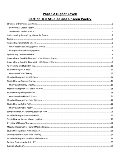 Leaving Certificate Poetry Pack: Studied and Unseen Poetry | Teaching ...