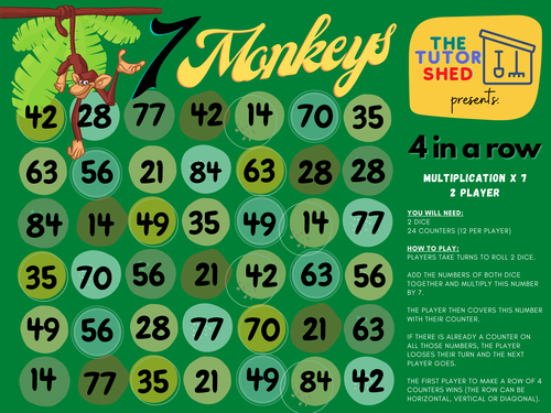The Tutor Shed Presents - 7 Monkey 4 in a Row - A 7 Times Tables Board ...