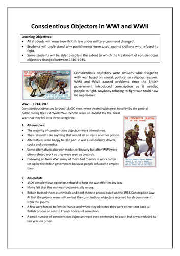 Conscientious Objectors in WWI | Teaching Resources