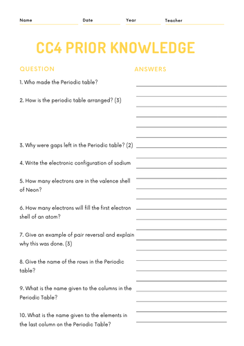 Edexcel combined science CC4 prior knowledge assessment quiz | Teaching ...