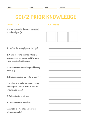 Edexcel combined science CC1/2 prior knowledge assessment | Teaching ...