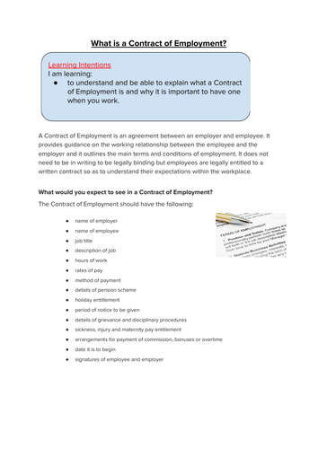 What is a Contract of Employment? | Teaching Resources