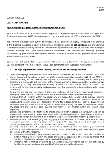 UPS2 and UPS3 Letter of Application | Teaching Resources