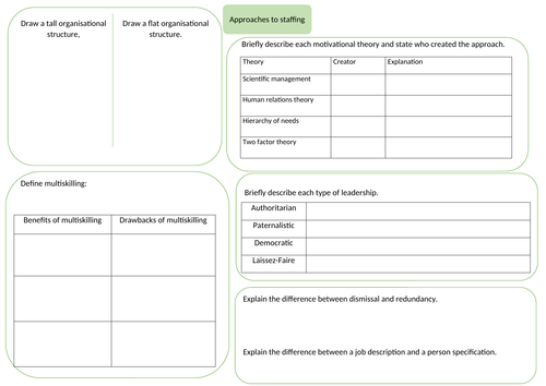 Revison mat - approaches to staffing | Teaching Resources