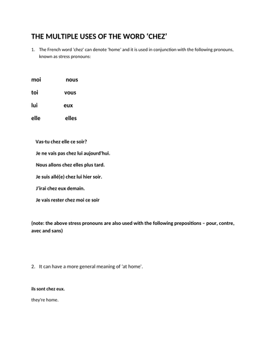 Home Schooling French Language: the multiple uses of the word "chez" in ...