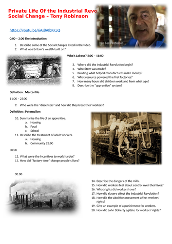 Tony Robinson - The Industrial Revolution - Worksheet | Teaching Resources