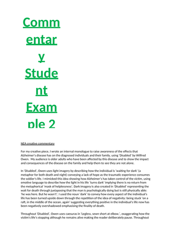 Aqa A Level English Language Nea Commentary Lesson Teaching Resources