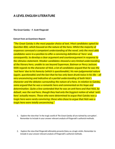 The Great Gatsby revision notes A LEVEL ENGLISH LITERATURE | Teaching ...