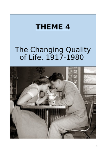 Work Booklet Edexcel A Level THEME 4 The Changing Quality of Life, 1917-1980 | Teaching Resources