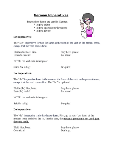 German Imperatives Handout and Worksheet (Imperativ | Commands ...