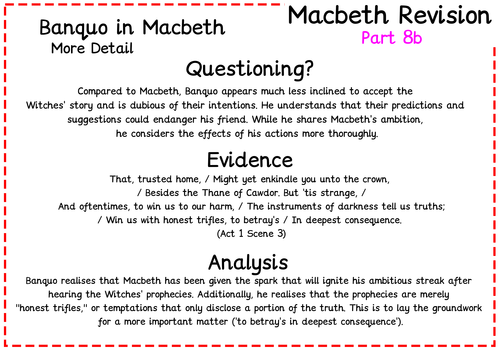 GCSE AQA Banquo Macbeth Character Revision Pack | Teaching Resources