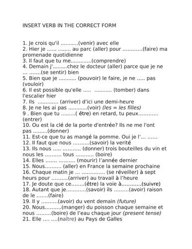 French A LEVEL WORKSHEET - conjugation of verbs | Teaching Resources