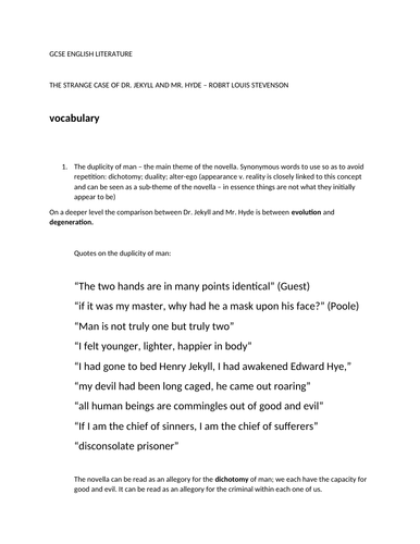 GCSE English Literature revision notes on "The Strange Case of Dr ...