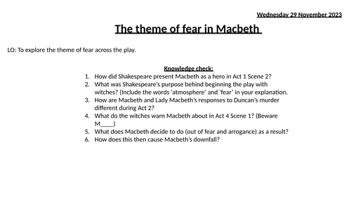 The theme of fear in Macbeth | Teaching Resources