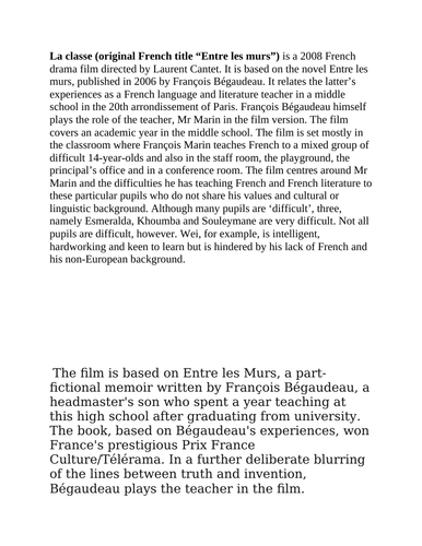 French A LEVEL REVISION LA CLASSE / ENTRE LES MURS | Teaching Resources
