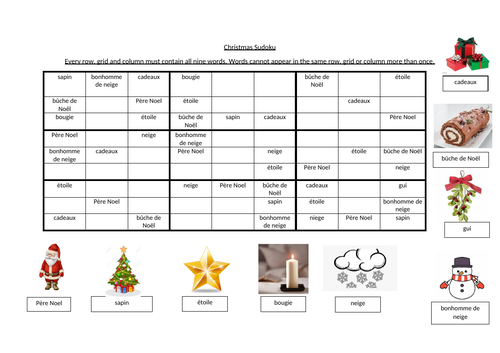 French and Spanish Christmas Sudoku | Teaching Resources