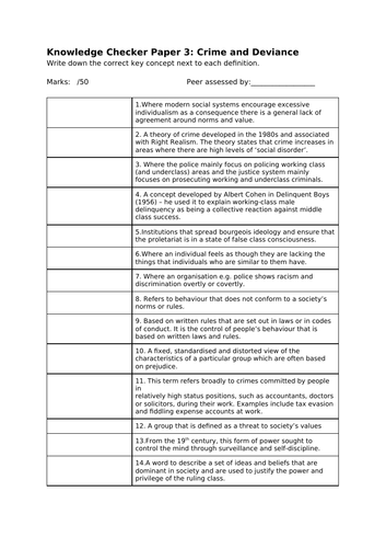 Crime and Deviance A Level Sociology test | Teaching Resources