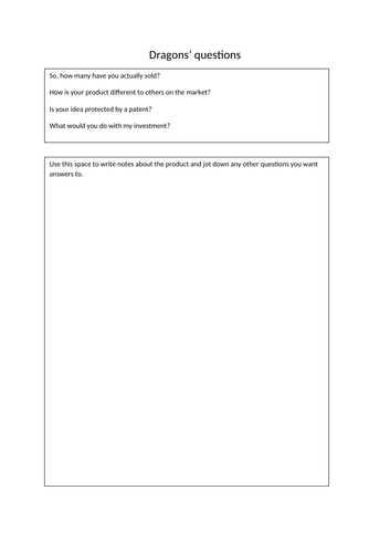 Dragons' questions | Teaching Resources