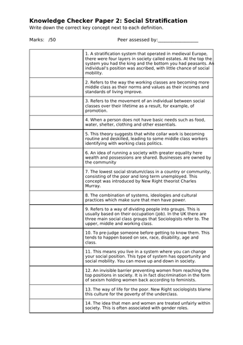 Social Stratification - GCSE and A Level Sociology Test | Teaching ...