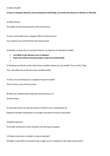 AQA GCSE PE Components of fitness, testing and data head to head ...