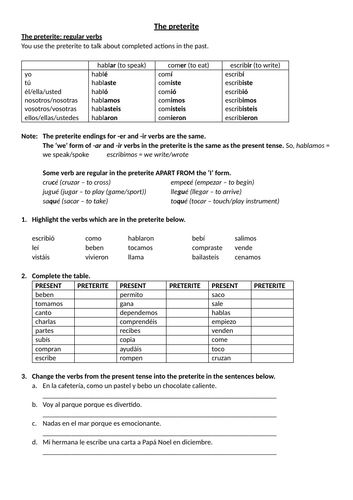 El preterito | Teaching Resources