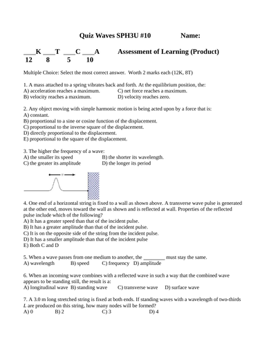 QUIZ MECHANICAL WAVES Quiz Grade 11 Physics Quiz WITH ANSWERS SPH3U #10 ...