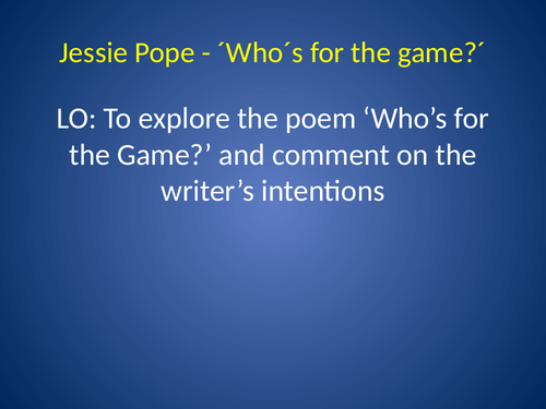 Who's For The Game | Teaching Resources