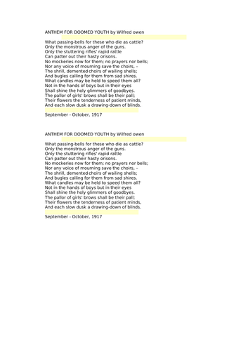 Anthem For Doomed Youth | Teaching Resources