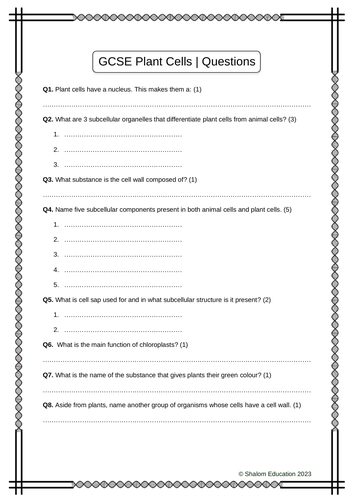 GCSE Biology - Plant Cells Practice Questions | Teaching Resources
