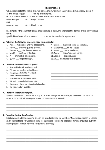 Personal a - Spanish | Teaching Resources