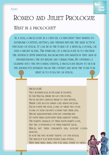 Romeo and Juliet Prologue Worksheet | Teaching Resources