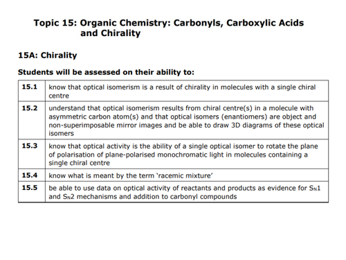 Edexcel - A2 - Chemistry - 15.1 - 15.5 - Chirality | Teaching Resources