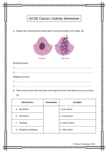GCSE Biology - Cancer Activity Worksheet | Teaching Resources