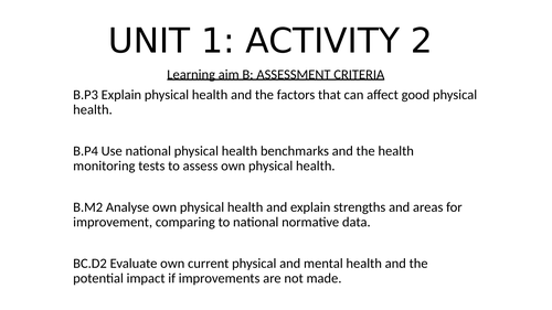 Unit 1 - Health, Well-being & Sport- Activity 2 - Learning aim B & C ...