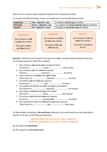 Spanish comparatives - Clothes | Teaching Resources