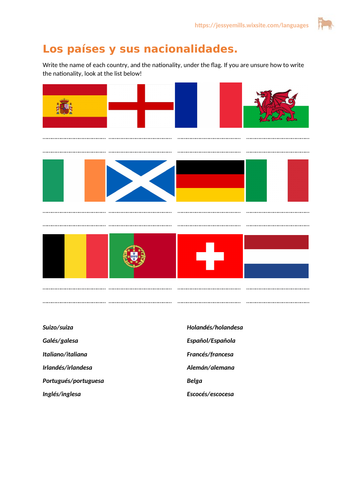 Spanish Worksheet - Countries and Nationalities | Teaching Resources
