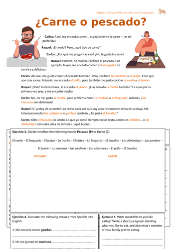 Spanish Reading Comprehension - Food | Teaching Resources