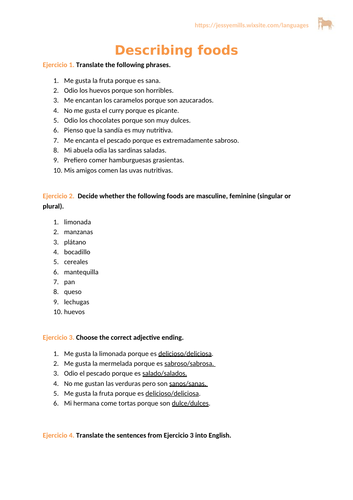 Spanish Worksheet - Food and drink | Teaching Resources