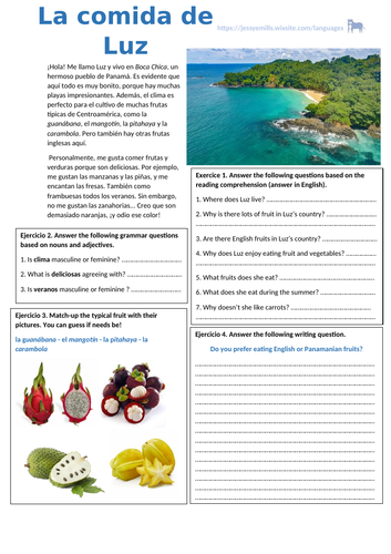 Spanish Reading Comprehension - Food and drink | Teaching Resources