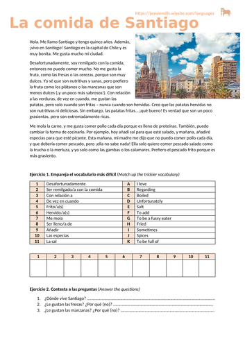 Spanish Reading Comprehension - Food and drink | Teaching Resources